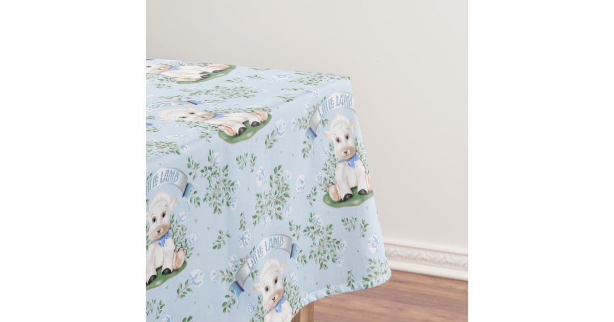 Lamb Blue Floral Baby Shower Tablecloth | Zazzle