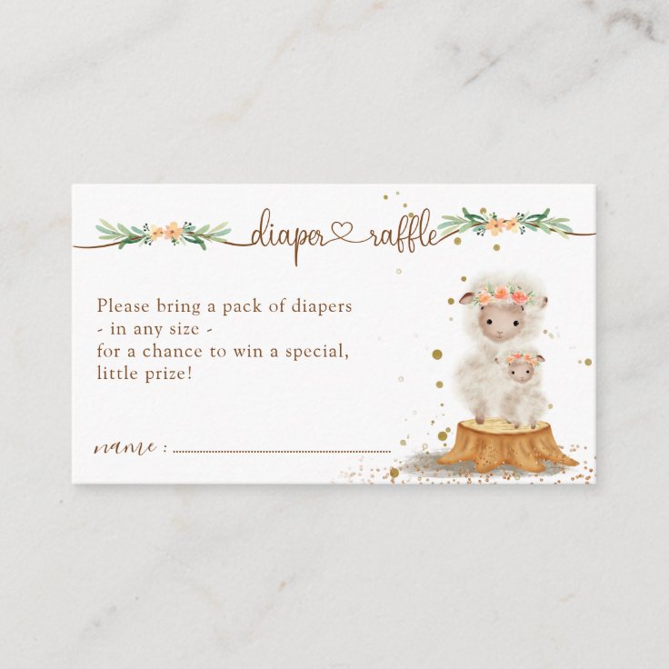 Lamb Sheep Baby Shower New Mommy Diaper Raffle Enclosure Card | Zazzle