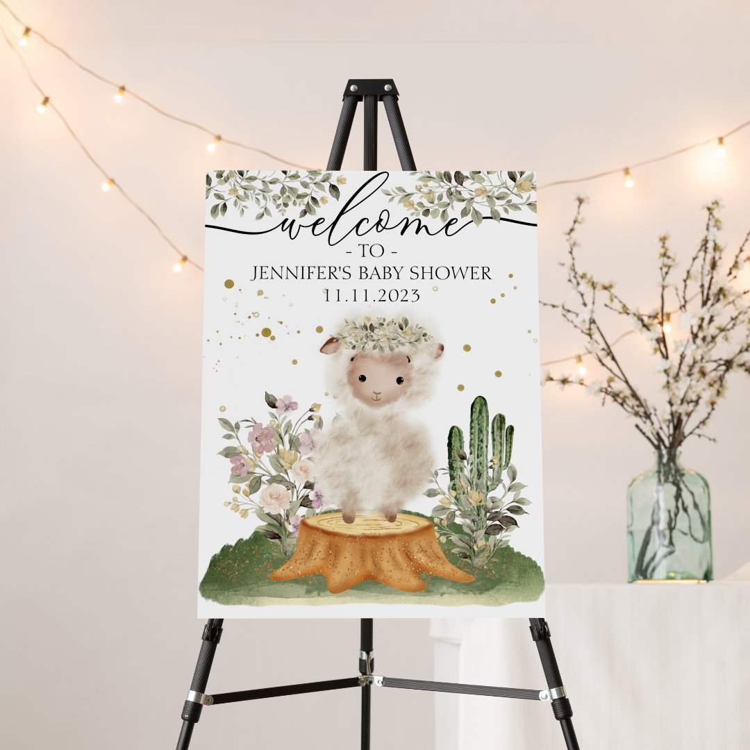 Lamb Sheep Floral Welcome to baby shower Sign | Zazzle