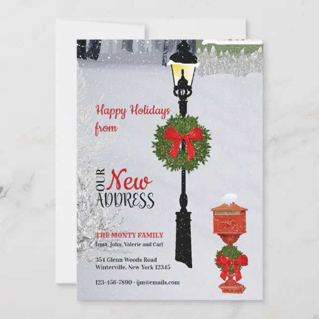 Lamppost and Mailbox New Address Holiday Card | Zazzle