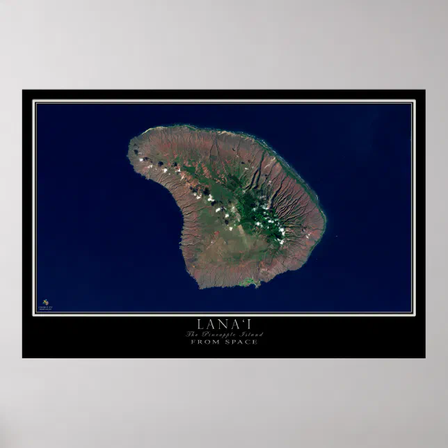 Lanai Island Hawaii Satellite Poster Map | Zazzle