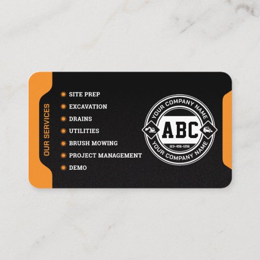 Land clearing, Construction, Excavating, Black Business Card | Zazzle