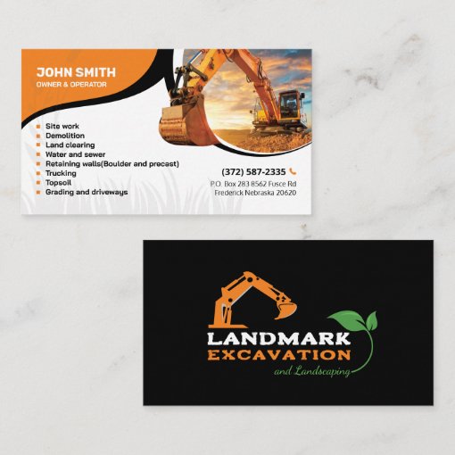 Land clearing, Excavation,Landscaping,Construction Business Card | Zazzle