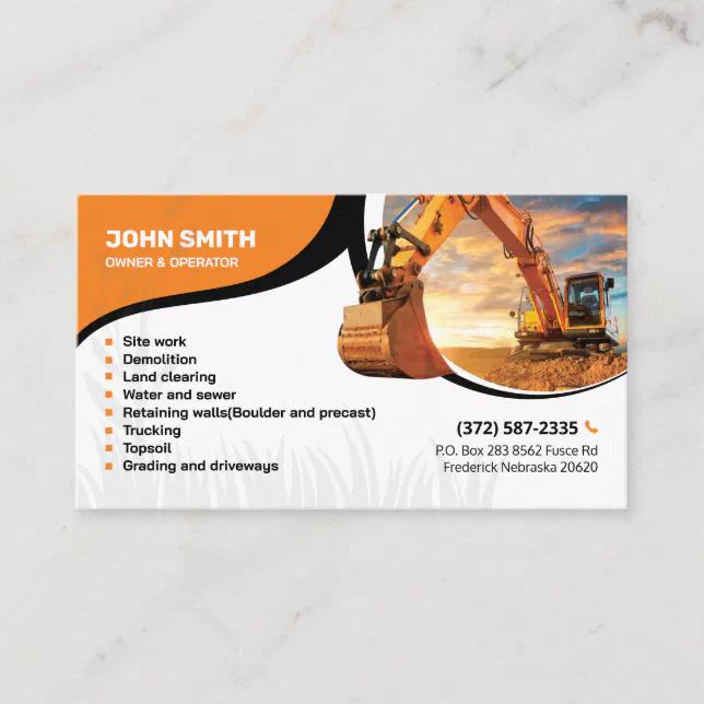 Land clearing, Excavation,Landscaping,Construction Business Card | Zazzle