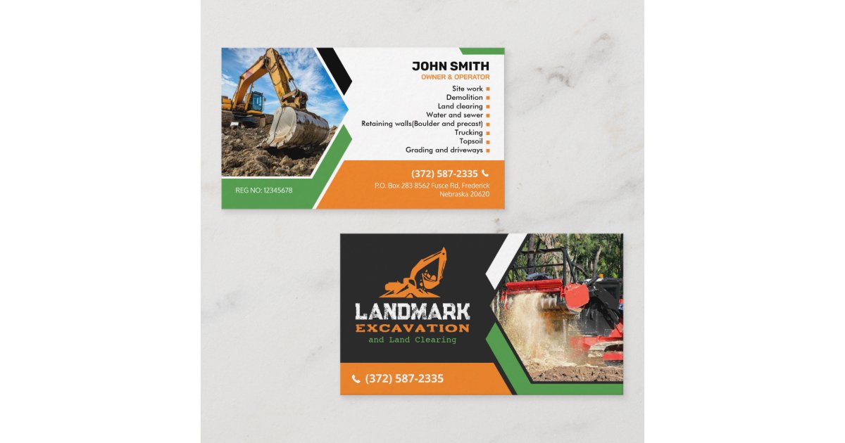 Land clearing, Excavation,Landscaping,Construction Business Card | Zazzle