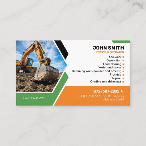 Land clearing, Excavation,Landscaping,Construction Business Card | Zazzle