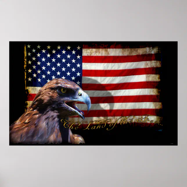 Land of the Free Patriotic US Flag and Eagle Poster | Zazzle
