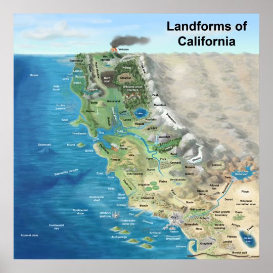 Landforms of California Poster | Zazzle.com