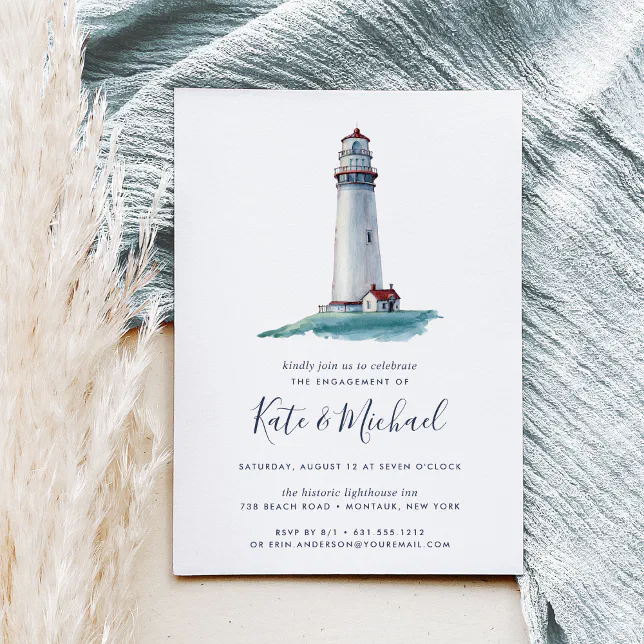Landmark | Watercolor Lighthouse Engagement Party Invitation | Zazzle