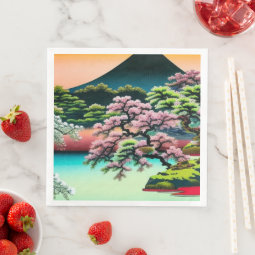 Landscape Asian Cherry Blossoms Paper Dinner Napkins | Zazzle