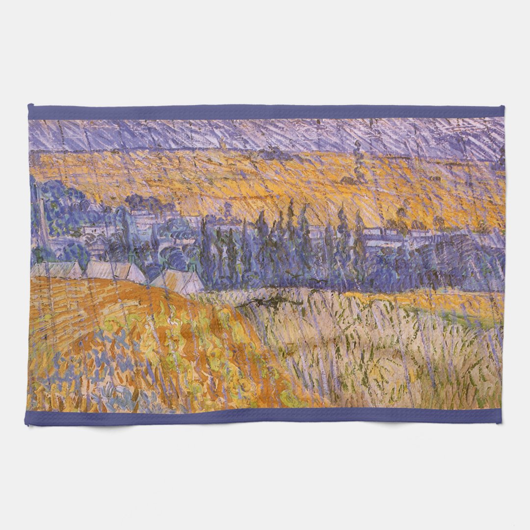 Landscape at Auvers in the Rain, Vincent van Gogh Kitchen Towel | Zazzle