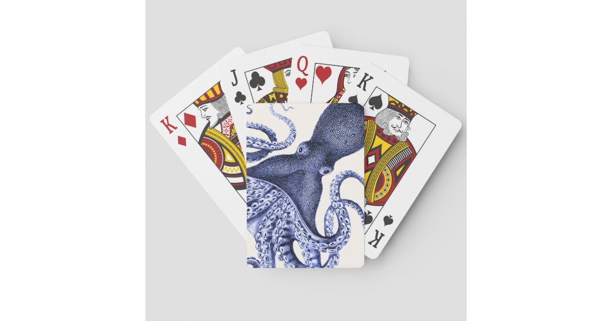 Landscape Blue Octopus Poker Cards | Zazzle