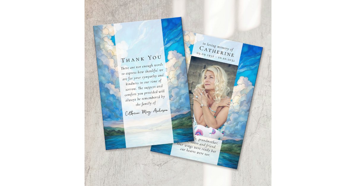 Landscape Clouds Photo Sympathy Funeral Memorial Thank You Card | Zazzle