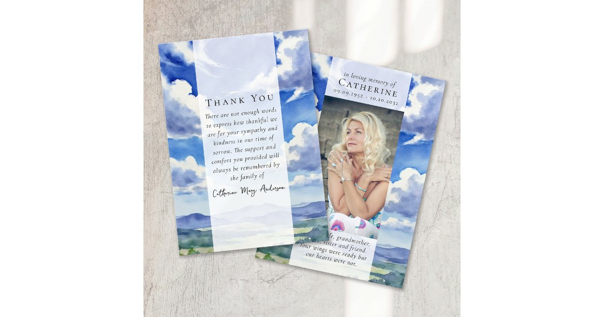 Landscape Clouds Photo Sympathy Funeral Memorial Thank You Card | Zazzle