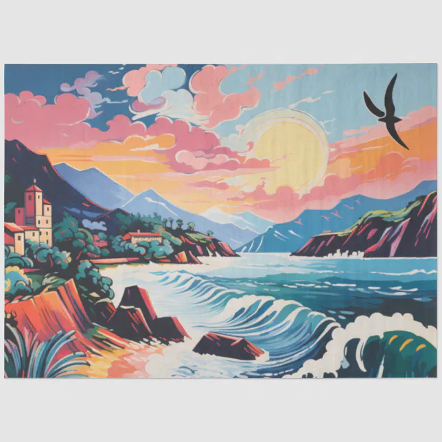 Landscape Old City, Mountains, Sea Tissue Paper | Zazzle