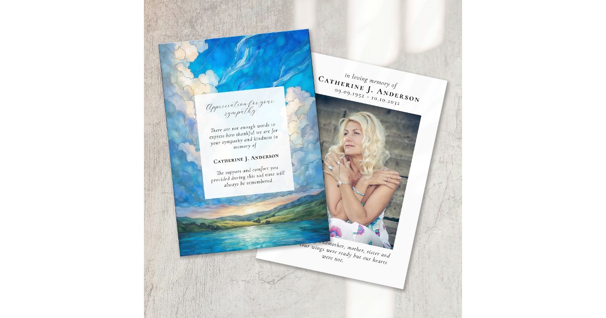 Landscape Sky Memorial Photo Sympathy Funeral Thank You Card | Zazzle