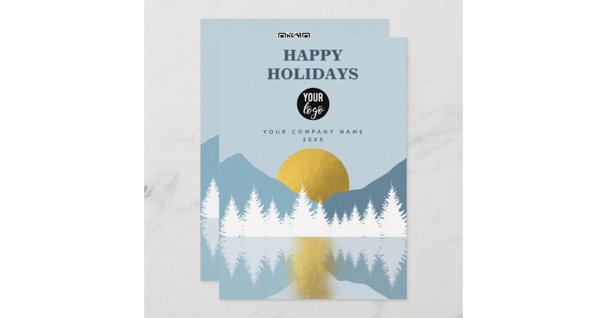 Landscape Winter Happy Holidays Business QR Code Holiday Card | Zazzle