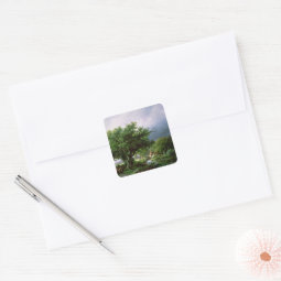 Landscape with a Mill Square Sticker | Zazzle