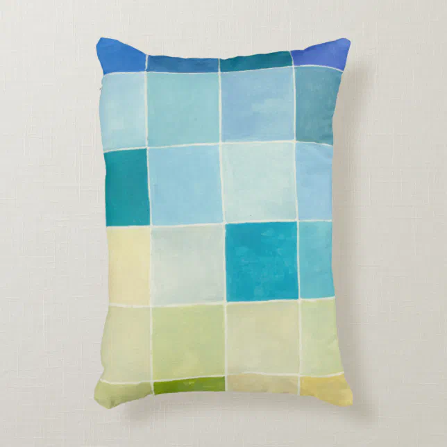 Landscape with Multicolored Pixilated Squares Accent Pillow | Zazzle