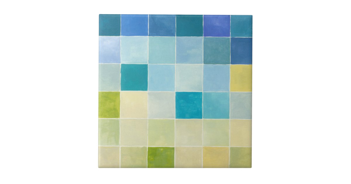 Landscape with Multicolored Pixilated Squares Ceramic Tile | Zazzle