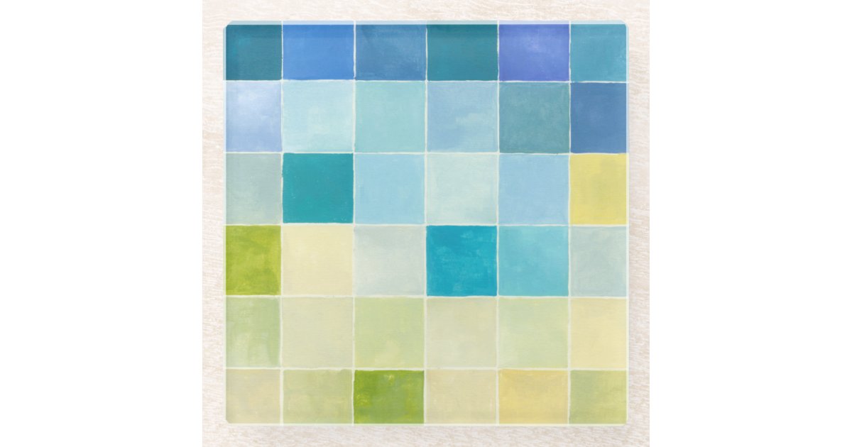 Landscape with Multicolored Pixilated Squares Glass Coaster | Zazzle