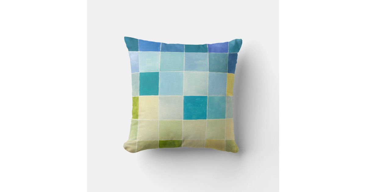 Landscape with Multicolored Pixilated Squares Throw Pillow | Zazzle