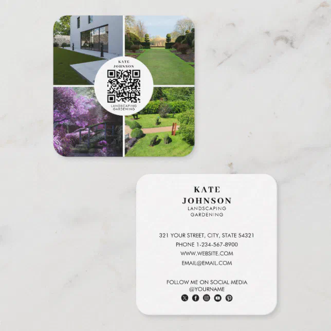 Landscaping Gardening Photo QR Code Social Media Square Business Card ...
