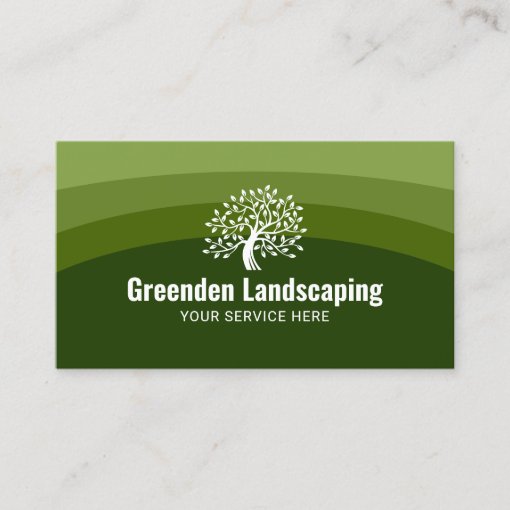 Landscaping Green Shades Tree Logo Lawn Care Business Card | Zazzle