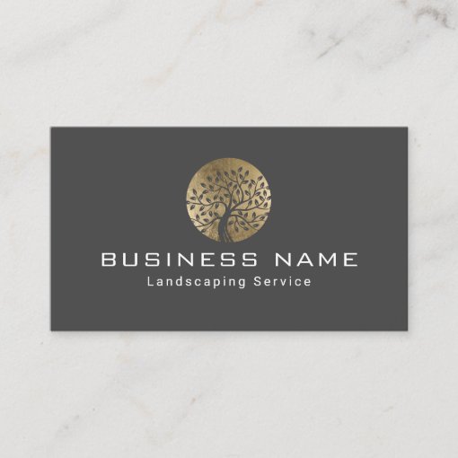 Landscaping Lawn Care Modern Gold Tree Logo Busine Business Card | Zazzle