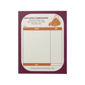 Landscaping Lawn Mowing Business Receipt Invoice Notepad | Zazzle
