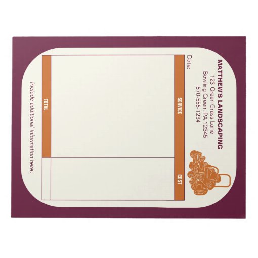 Landscaping Lawn Mowing Business Receipt Invoice Notepad | Zazzle
