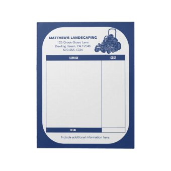 Landscaping Lawn Mowing Business Receipt Invoice Notepad | Zazzle