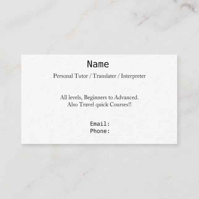 Language Business Card | Zazzle