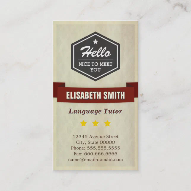 Language Tutor - Retro Grunge Style Business Card | Zazzle