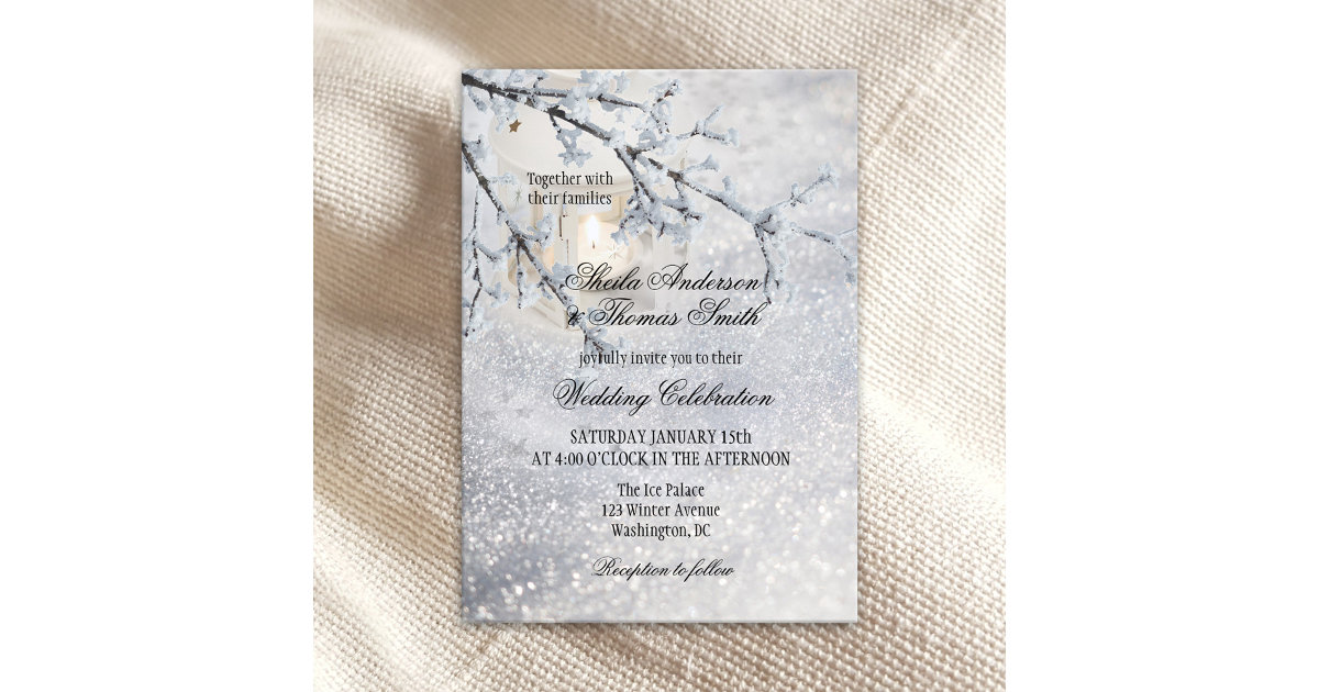 Lantern Sparkling Snow Winter Wedding Invitation | Zazzle