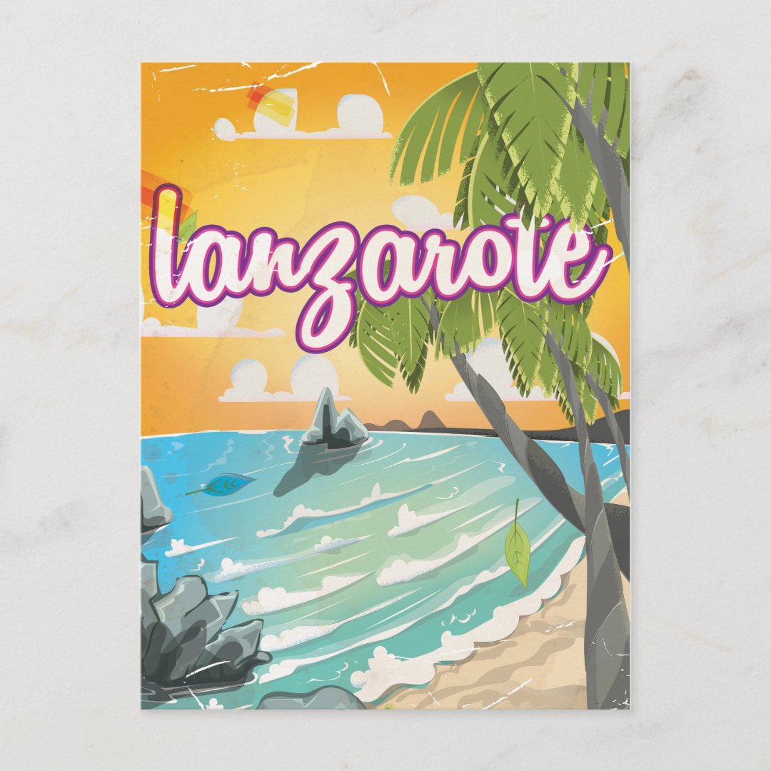 lanzarote vintage travel poster cartoon postcard | Zazzle