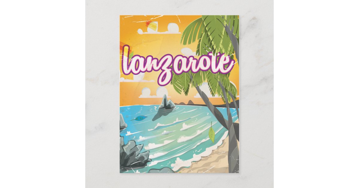 lanzarote vintage travel poster cartoon postcard | Zazzle