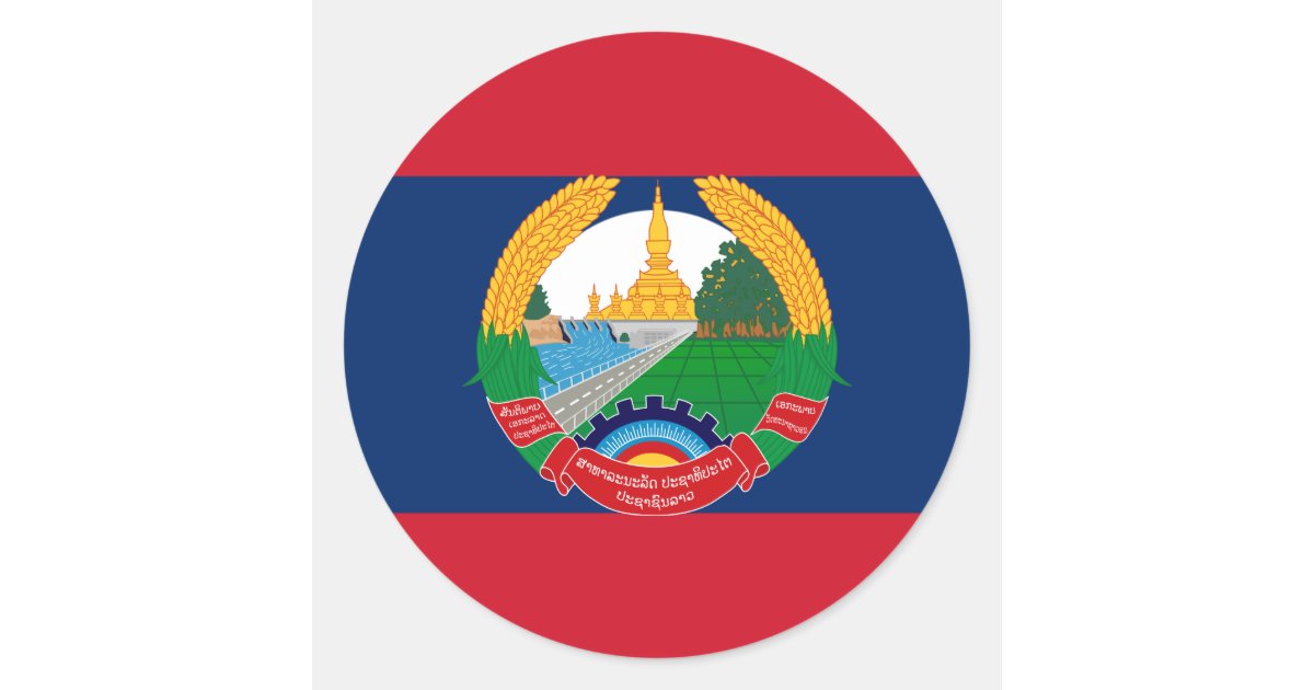 Lao Flag & Emblem, Flag of Laos Classic Round Sticker | Zazzle