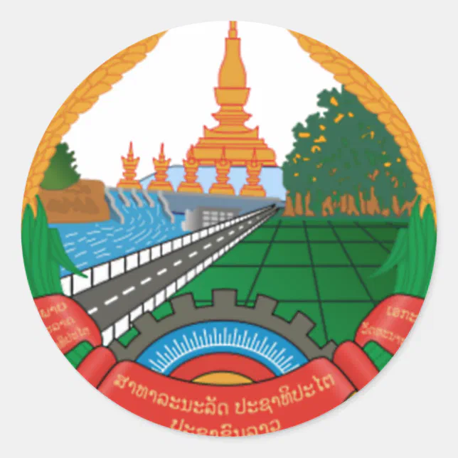LAO NATIONAL EMBLEM - LAO BADGE CLASSIC ROUND STICKER | Zazzle