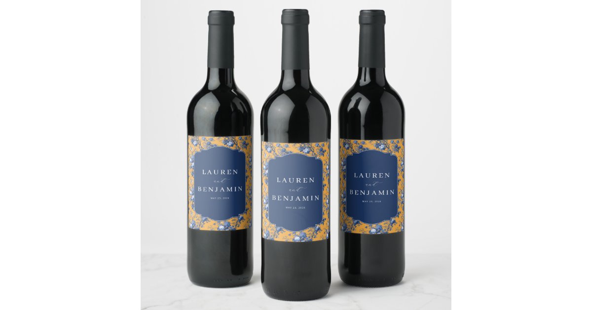 Lapis Rose Wedding Wine Label | Zazzle