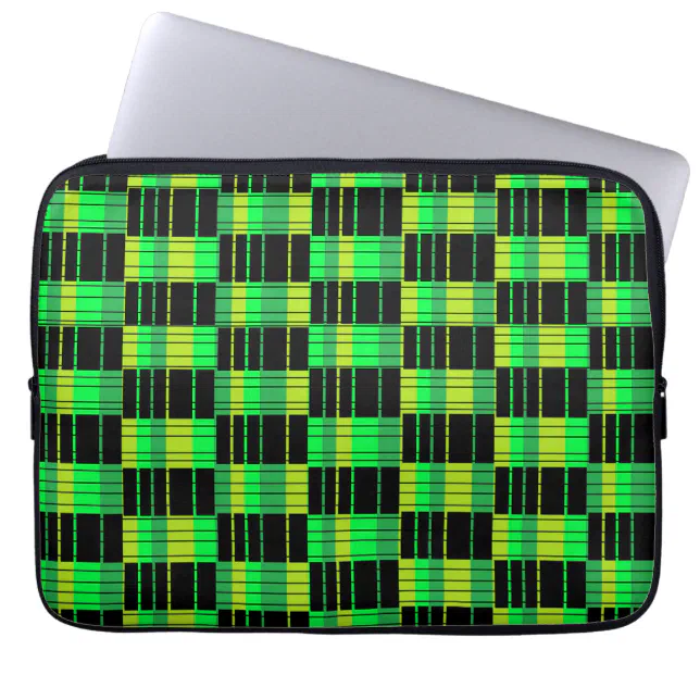 Laptop Case With Green and Black Plaid Pattern | Zazzle