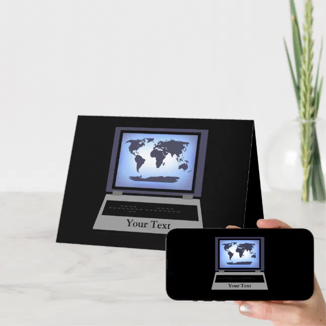 Laptop Computer World Map Greeting Card 2 | Zazzle