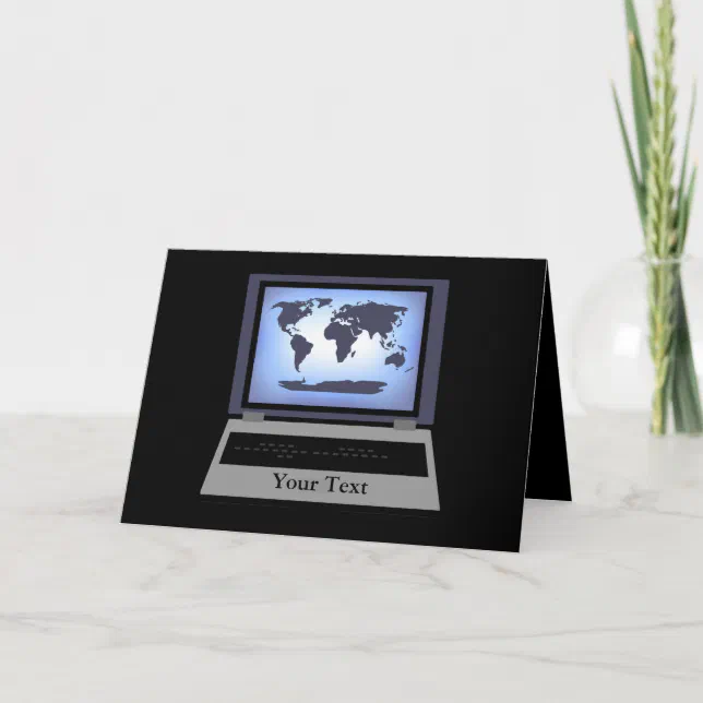 Laptop Computer World Map Greeting Card 2 | Zazzle
