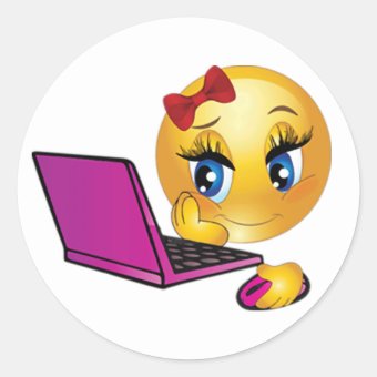 Laptop Emoji Girl Classic Round Sticker | Zazzle