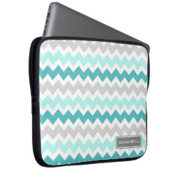 Laptop Teal Ombre Chevron Custom Name Laptop Sleeve | Zazzle
