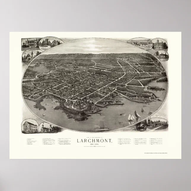 Larchmont, NY Panoramic Map - 1904 Poster | Zazzle