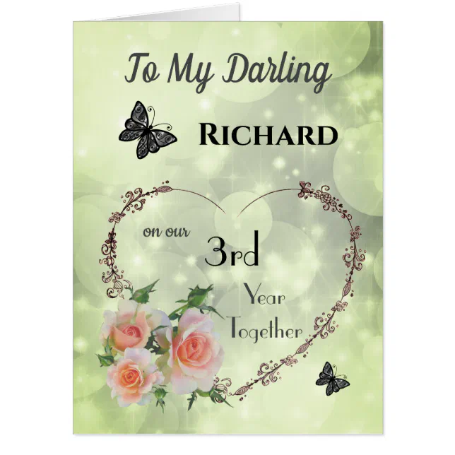 Large 3rd Year Together Anniversary Greeting Card | Zazzle