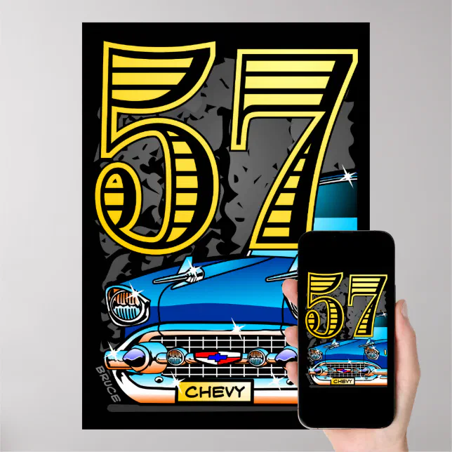 Large '57 Chevy Car Cartoon Poster | Zazzle