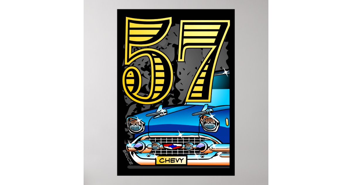 Large '57 Chevy Car Cartoon Poster | Zazzle