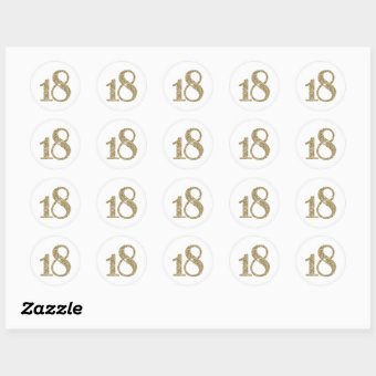 LARGE AGE NUMBER modern 18 gold glitter Classic Round Sticker | Zazzle